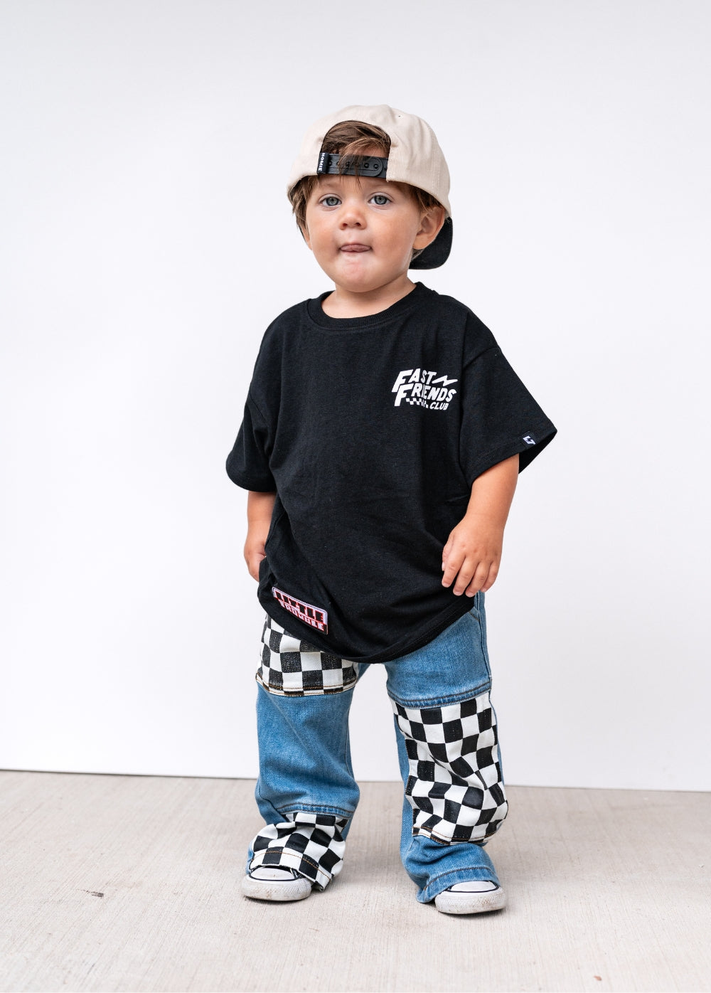 Little Trouble Checker Patch Baggy Jeans | Little Trouble